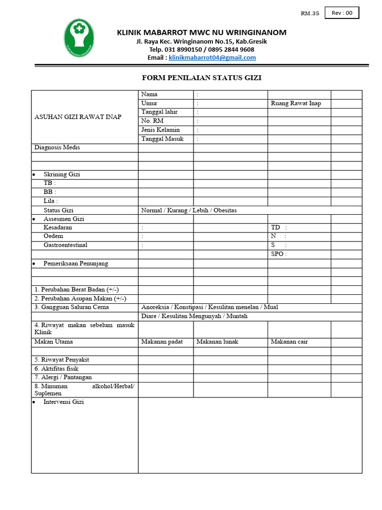 Form Penilaian Status Gizi | PDF