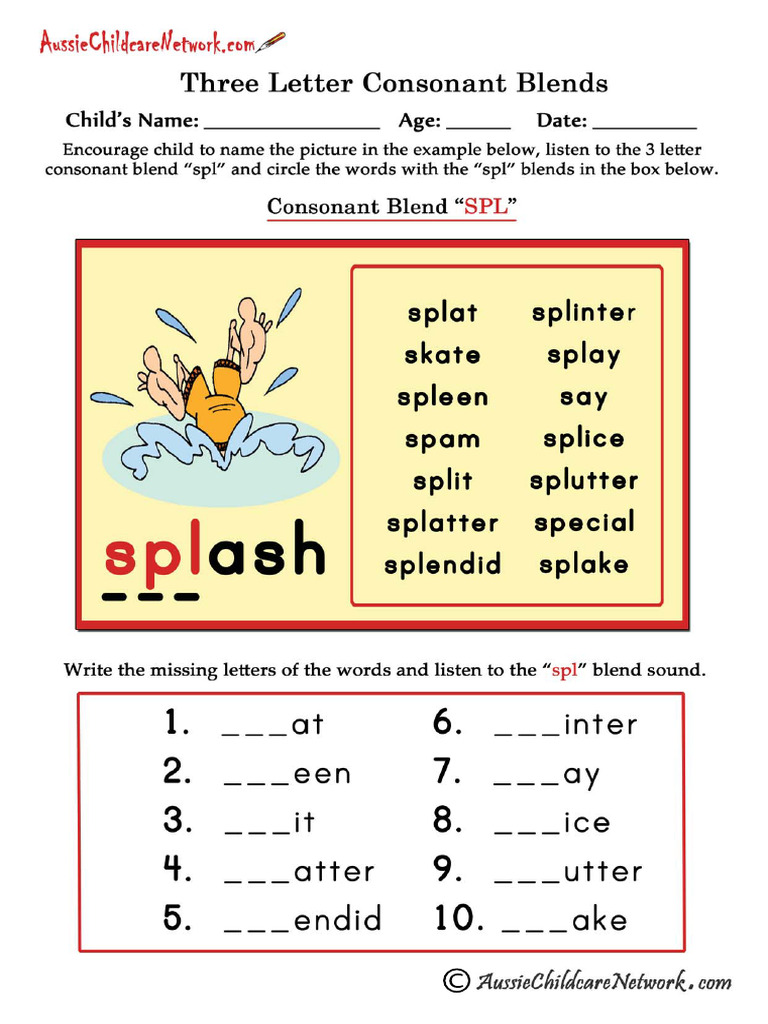 Three Letter Blends Worksheet SPL | PDF