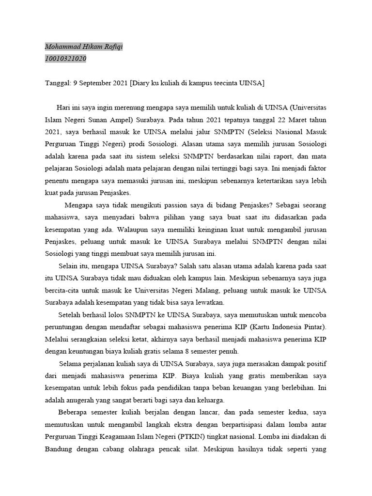 Mohammad Hikam Rofiqi - Diary Kuliah Di Kampus Tercinteh Q | PDF | Karier & Perkembangan ...