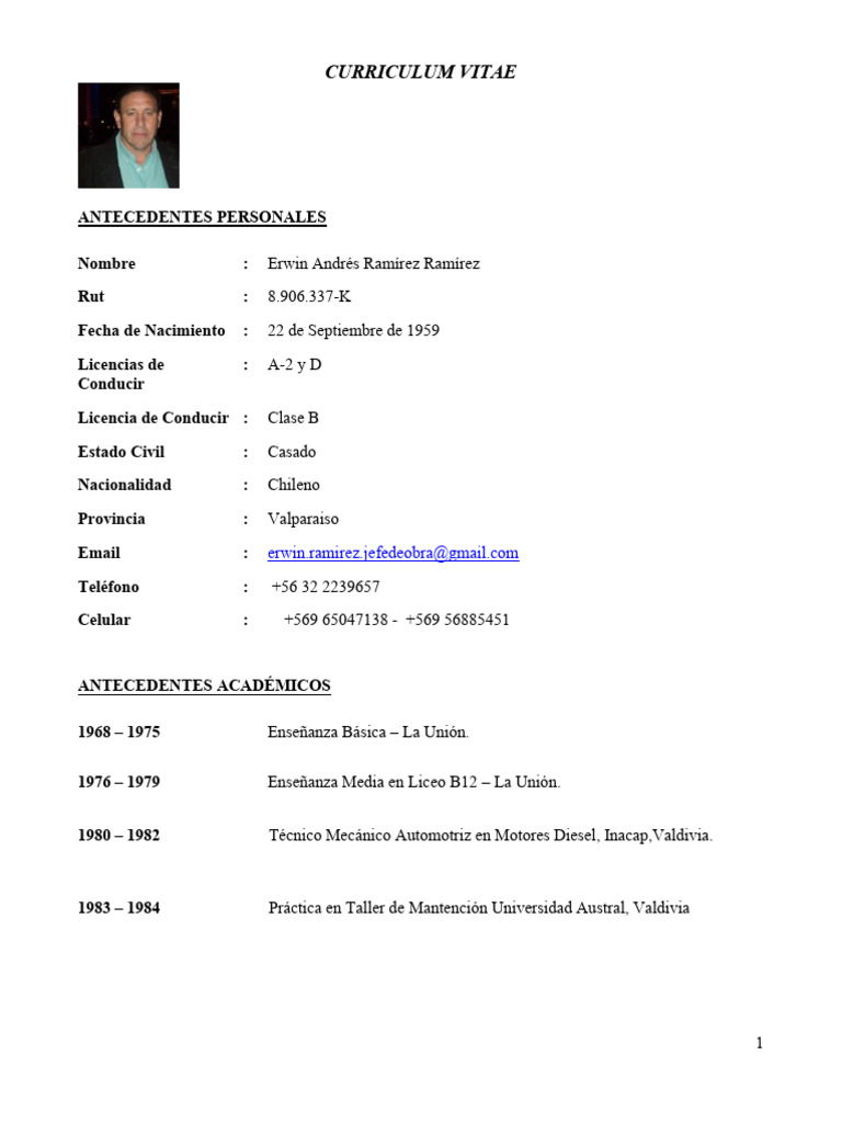 CV - Erwin - Ramirez (Jefe de Obra) | PDF