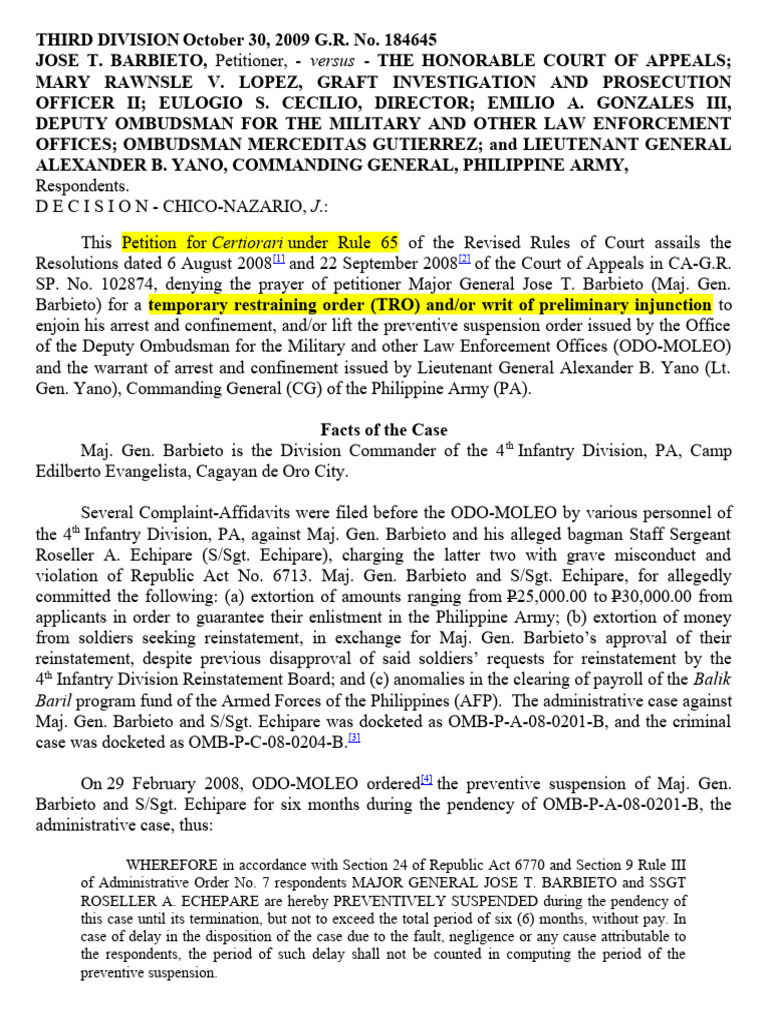 temporary restraining order (TRO) and or writ of preliminary injunction | PDF | Injunction | Appeal