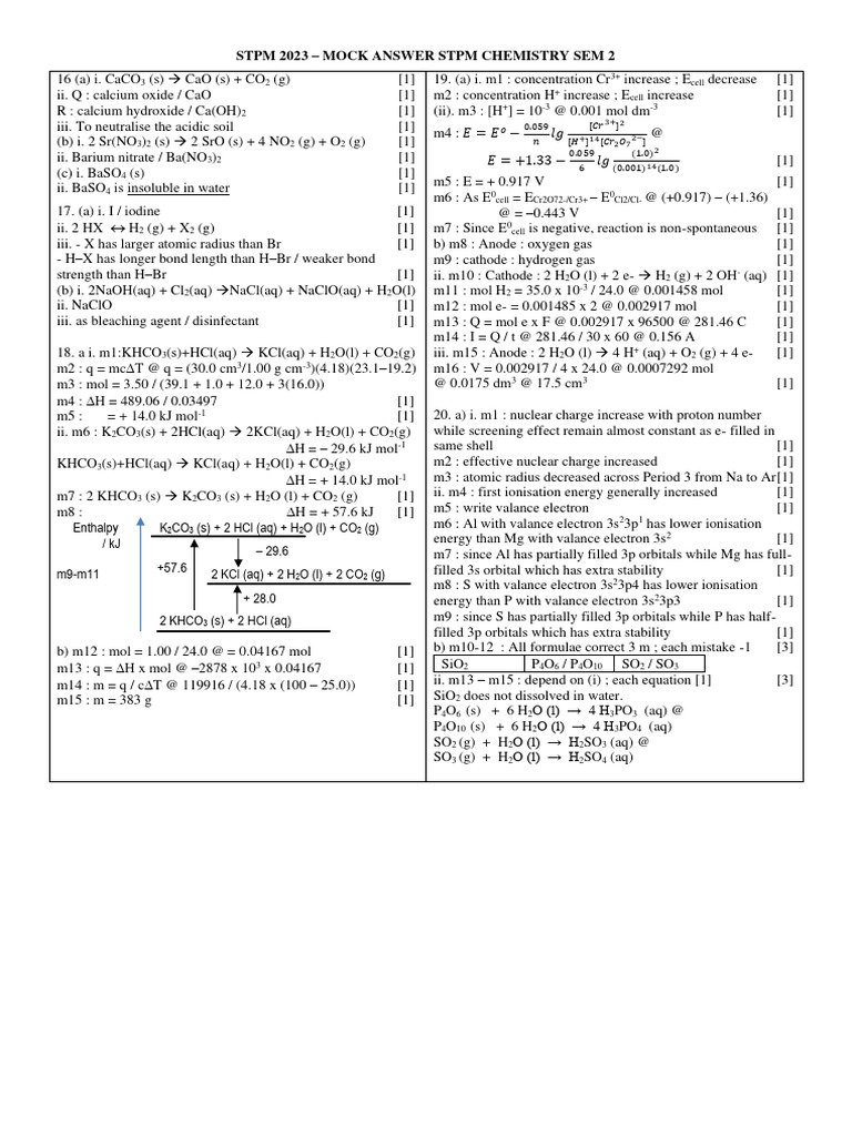 STPM 2023 SEM 2 Mock Ans | PDF | Atomic Orbital | Chemical Compounds