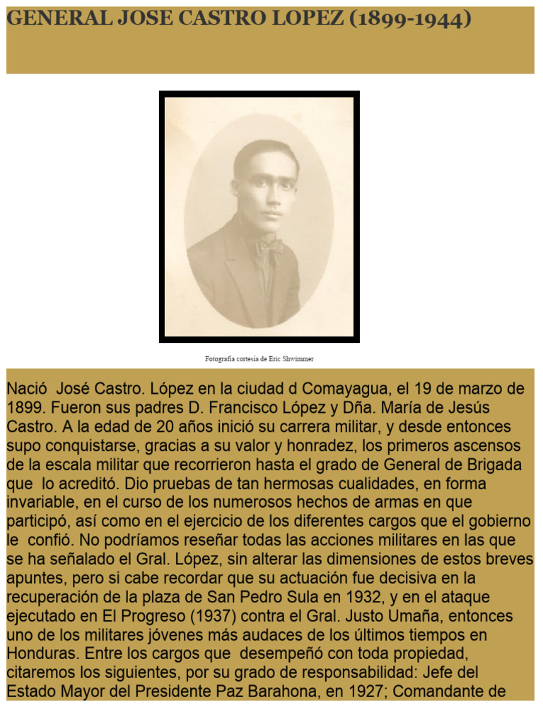 Biografia General Jose Castro Lopez | PDF | Política | Historia
