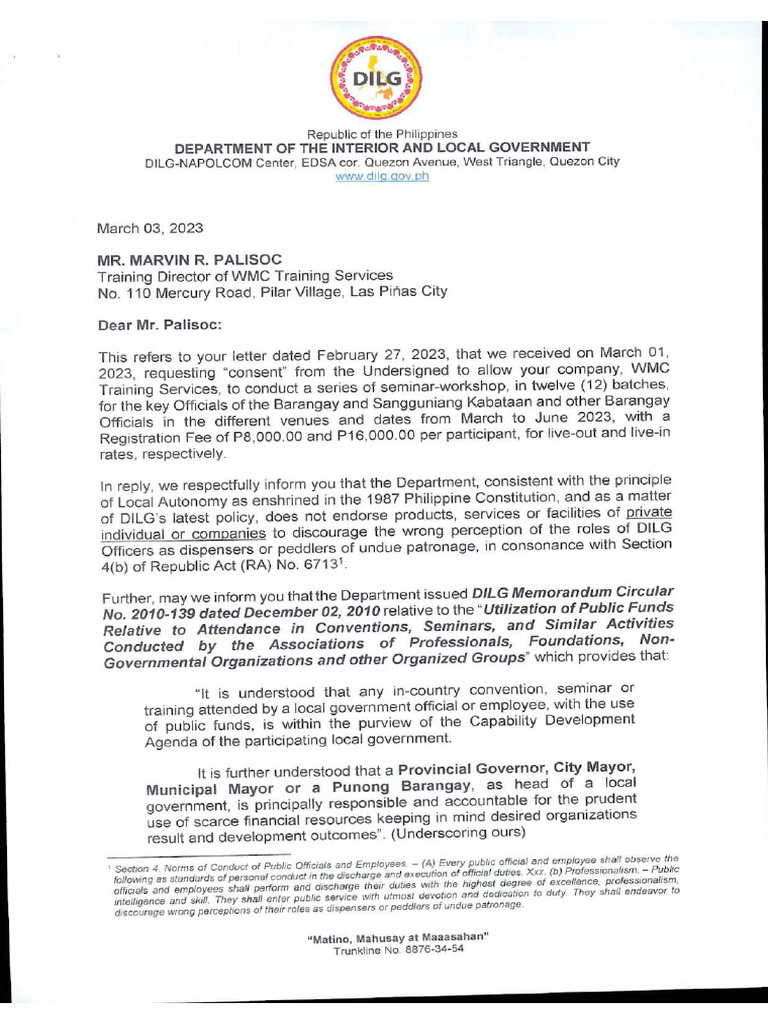 4 Training Not To Endorse by DILG Template | PDF