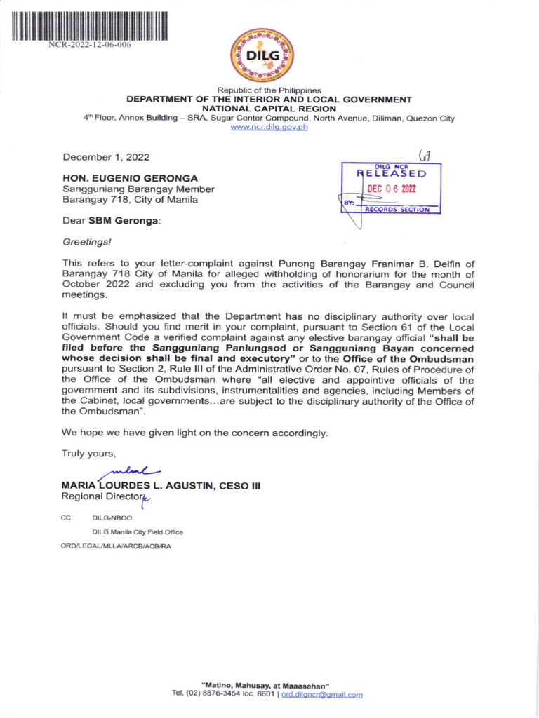 1 Reference For The Department Has No Disciplinary Functions | PDF