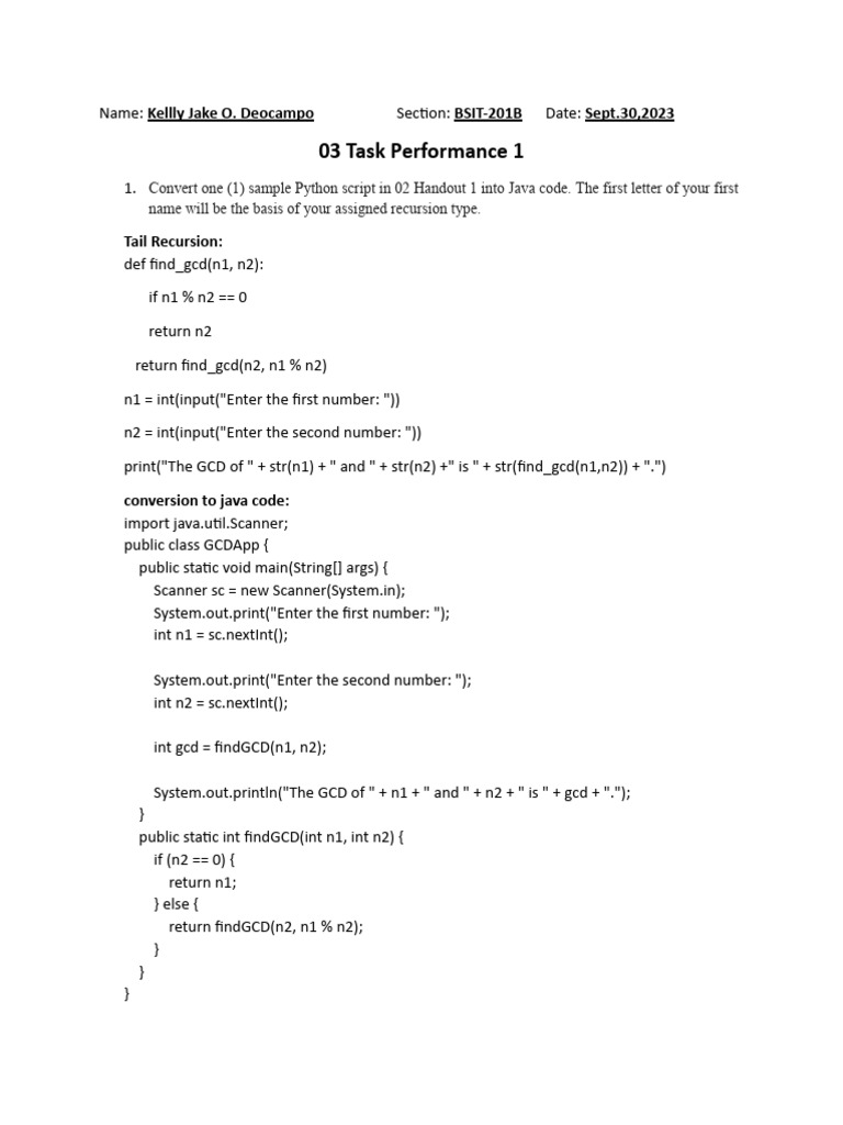 03 Task Performance 1: Tail Recursion | PDF