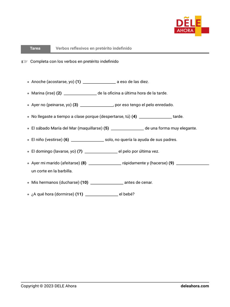 Verbos Reflexivos en Preterito Indefinido | PDF