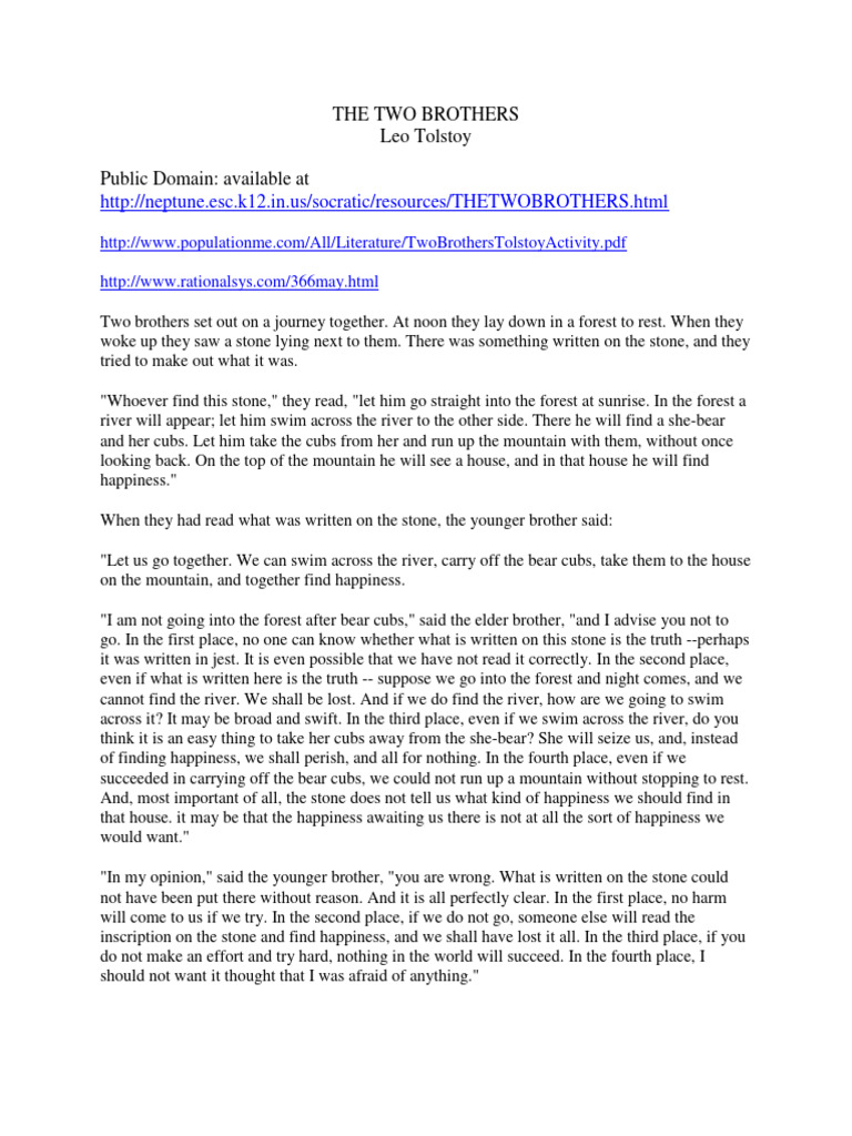 The Two Brothers Text by Leo Tolstoy | PDF