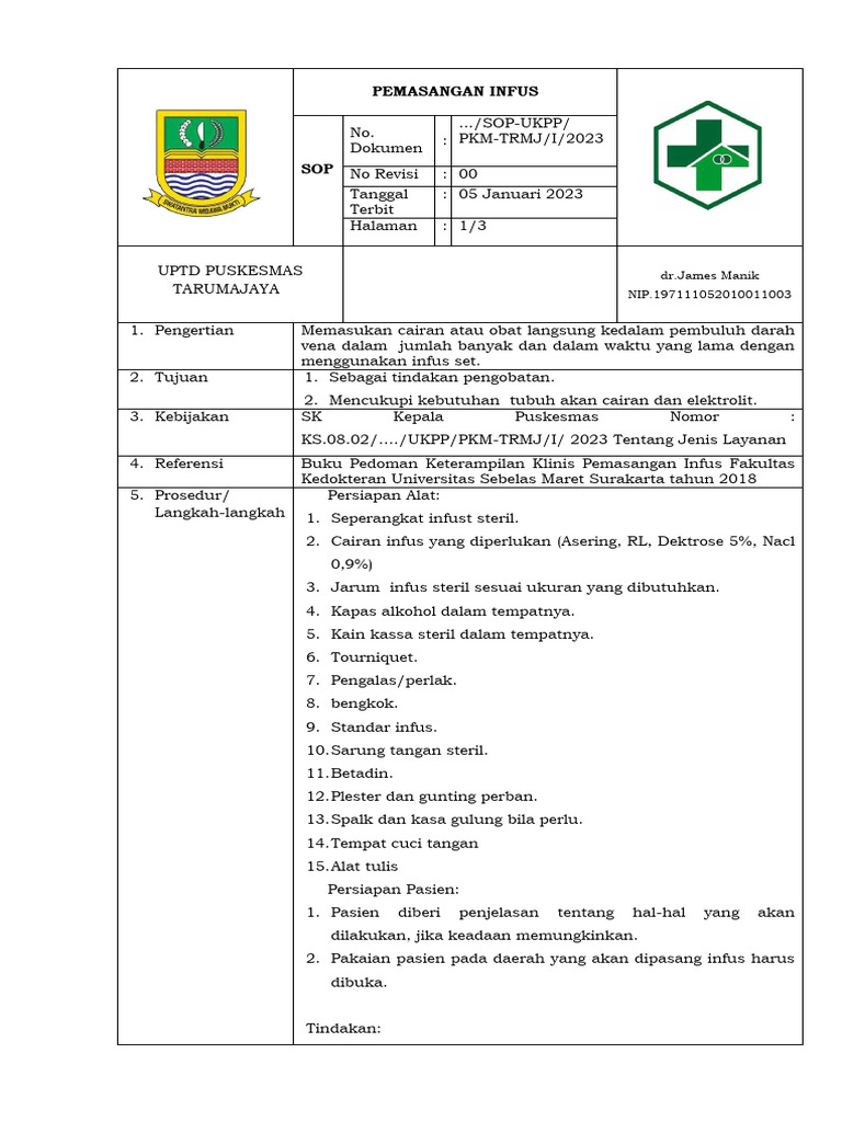 SOP Pemasangan Infus | PDF
