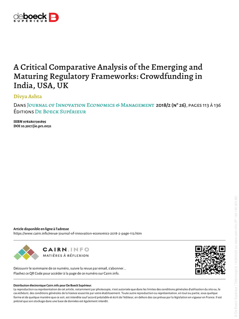 Comparative Analysis of The Emerging and Maturing Regulatory Frameworks | PDF