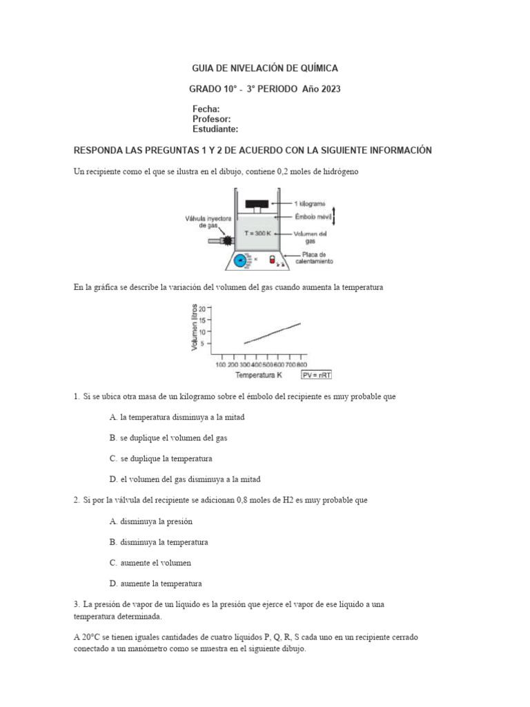 Guia De Nivelacion Quimica Grado 10 Pdf Concentración Metrología
