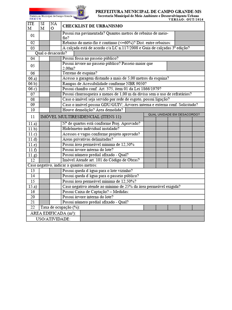 Checklist de Urbanismo | PDF
