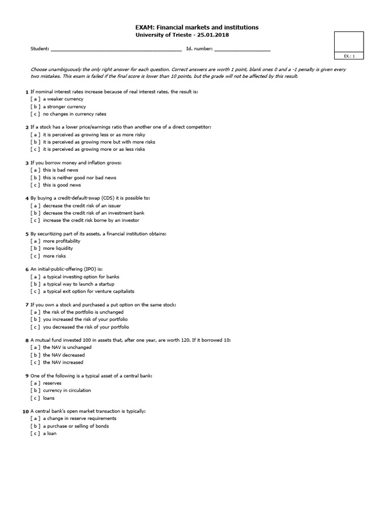 Financial Markets Exam Questions | PDF | Financial Markets | Investing