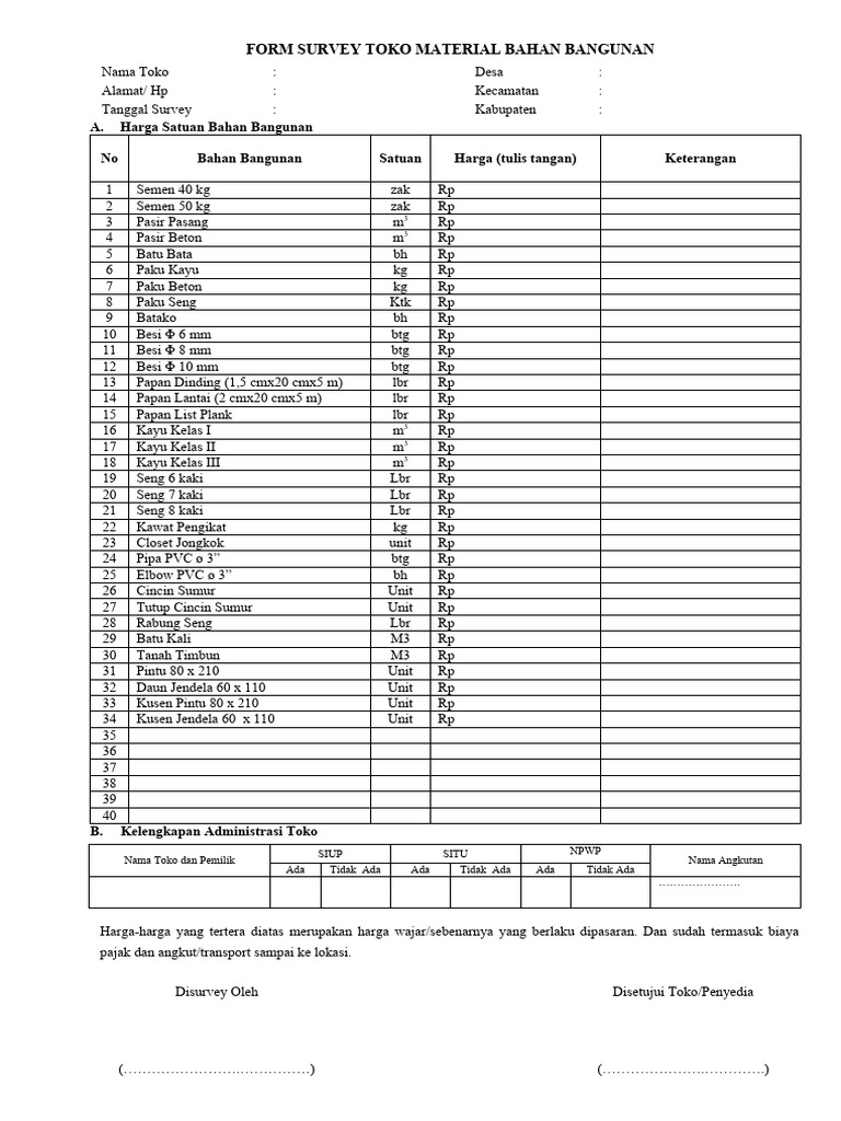 9a. Format 9a Form Survey Toko Pembanding | PDF