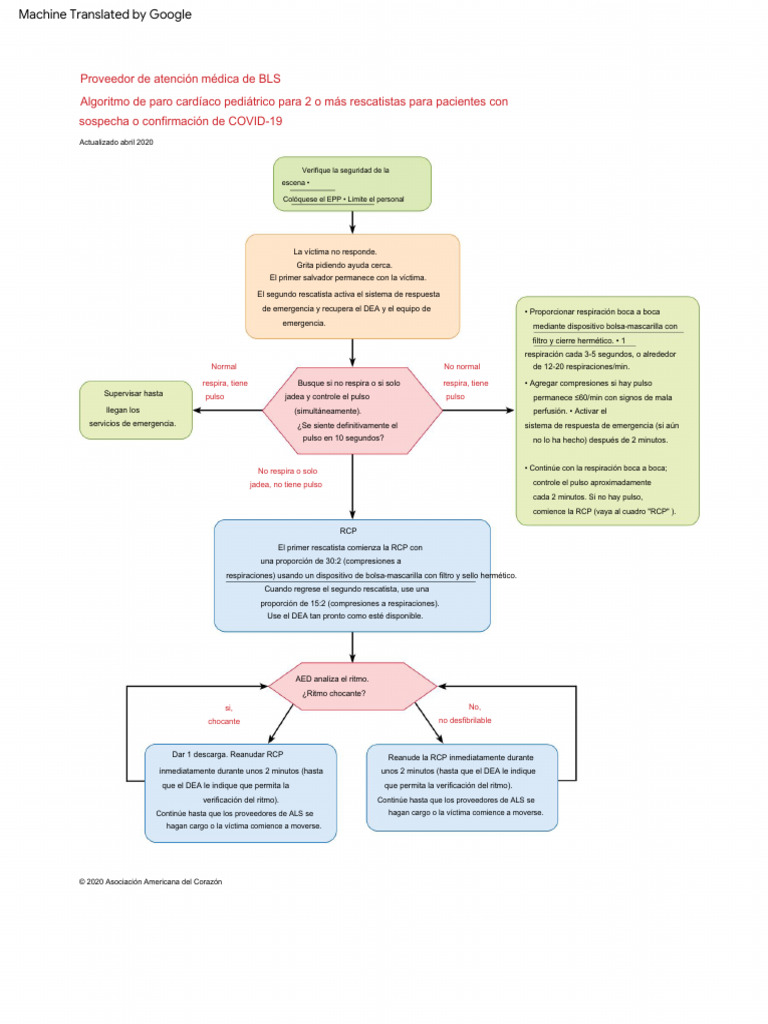 Algoritmo paro cardiaco pediatrico 2 reanimadores | PDF