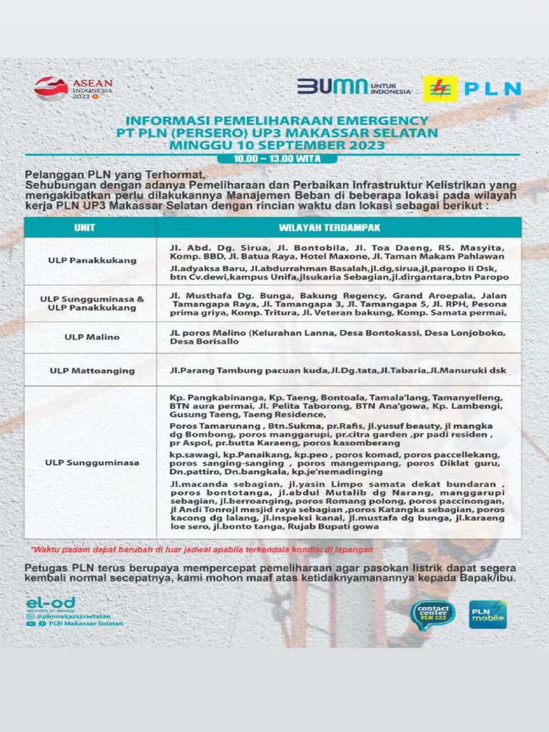 INFO PLN MINGGU 10 September 2023 | PDF