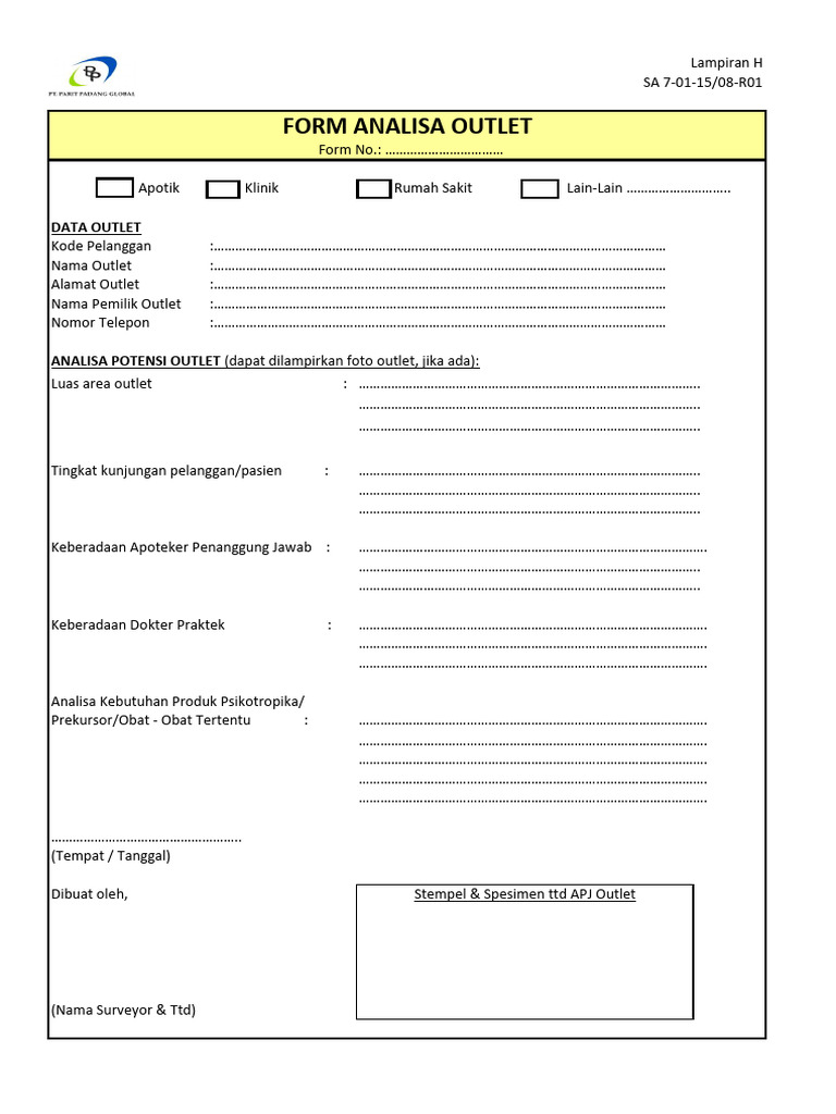 Form Analisa Outlet, Lamp H | PDF