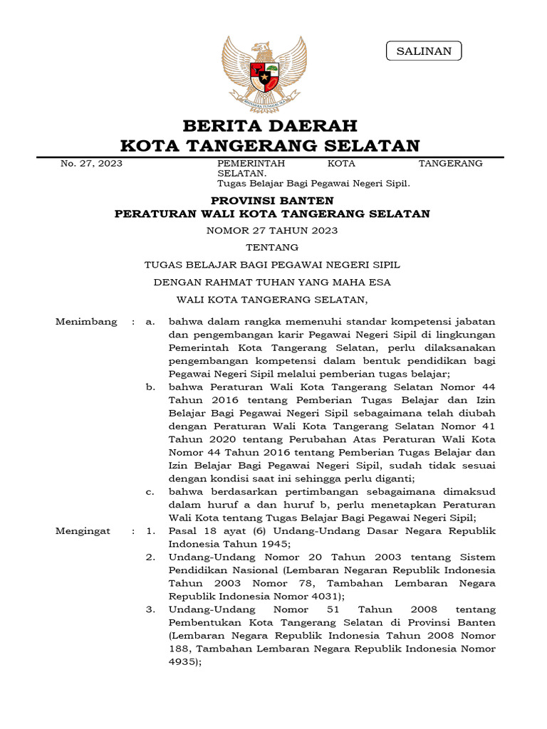 Peraturan Tugas dan Izin Belajar PNS | PDF