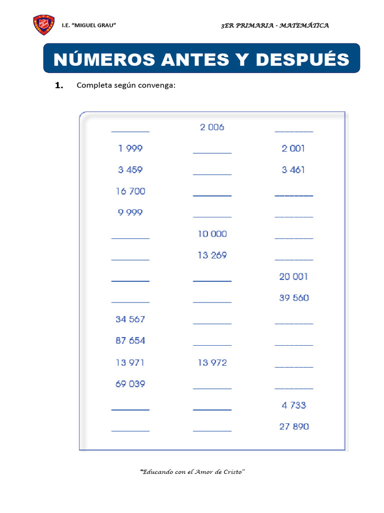 Números Antes y Después - Aproximación | PDF