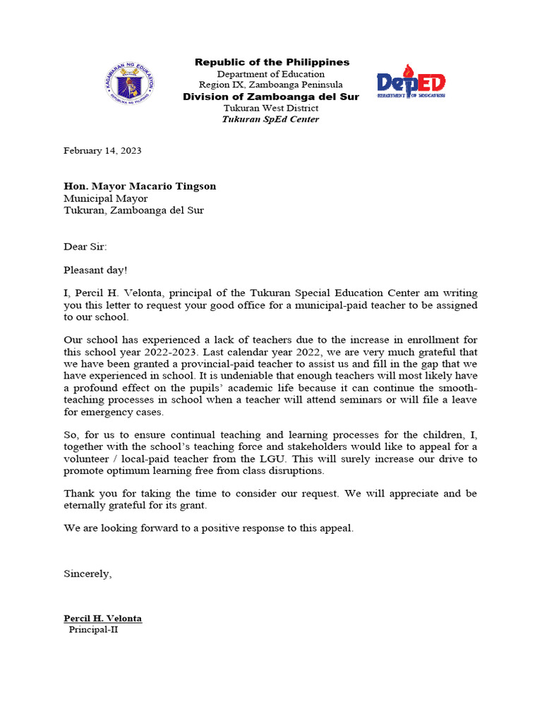 Letter of Request Teacher | PDF