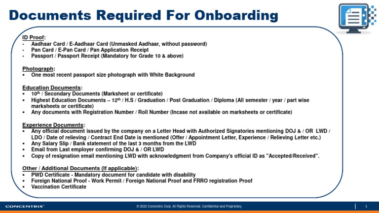 Documents Required For Onboarding (1) | PDF