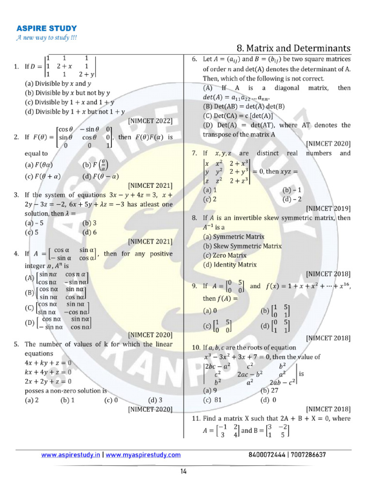 PYQ Determinant (1) - 28655474 | PDF
