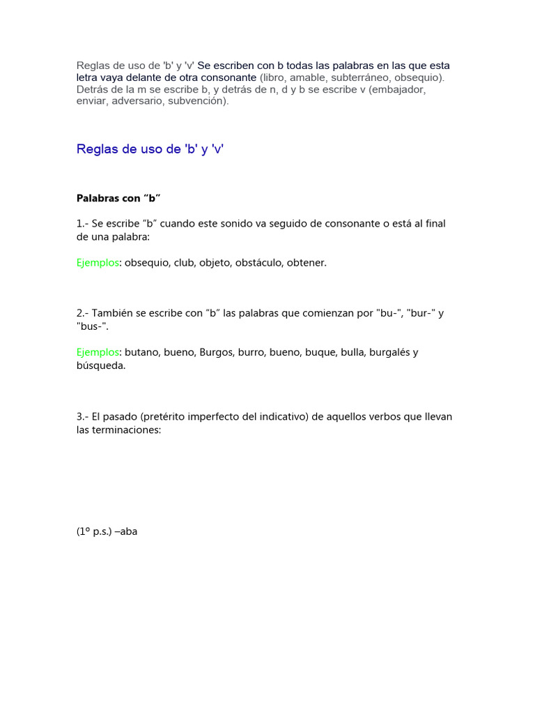 Reglas de uso de la b y v | PDF