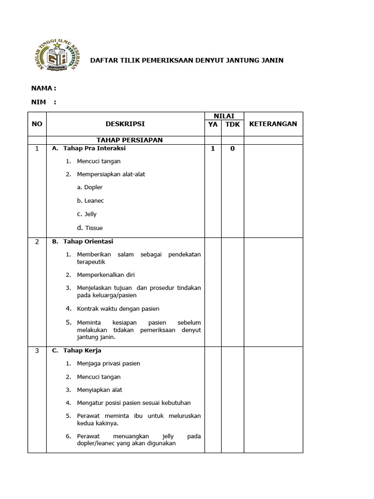 Daftar Tilik Pemeriksaan DJJ Janin | PDF | Pengembangan Diri ...