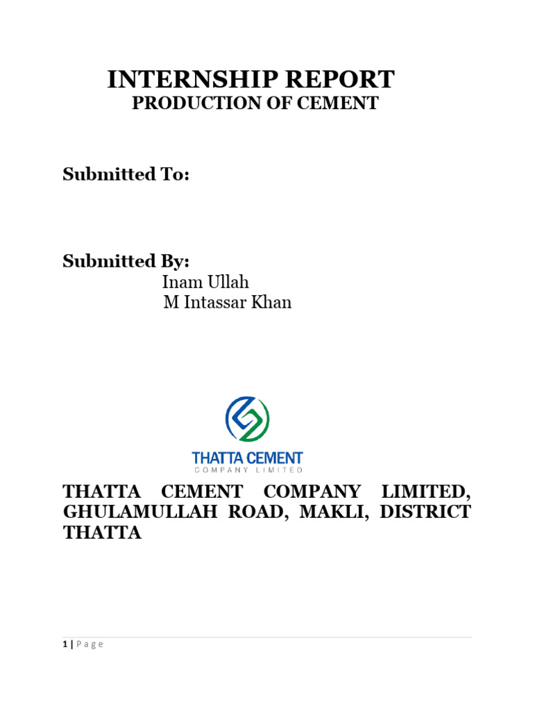 Internship Report Production of Cement | PDF | Cement | Concrete