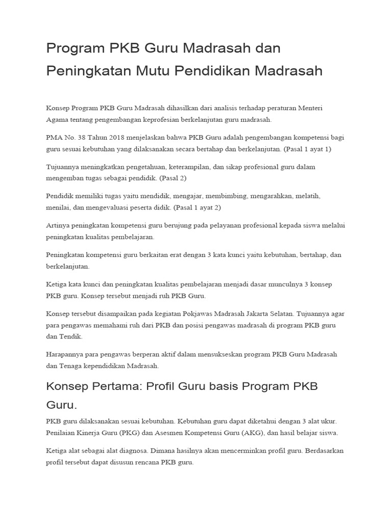 Program PKB Guru Madrasah Dan Peningkatan Mutu Pendidikan Madrasah | PDF