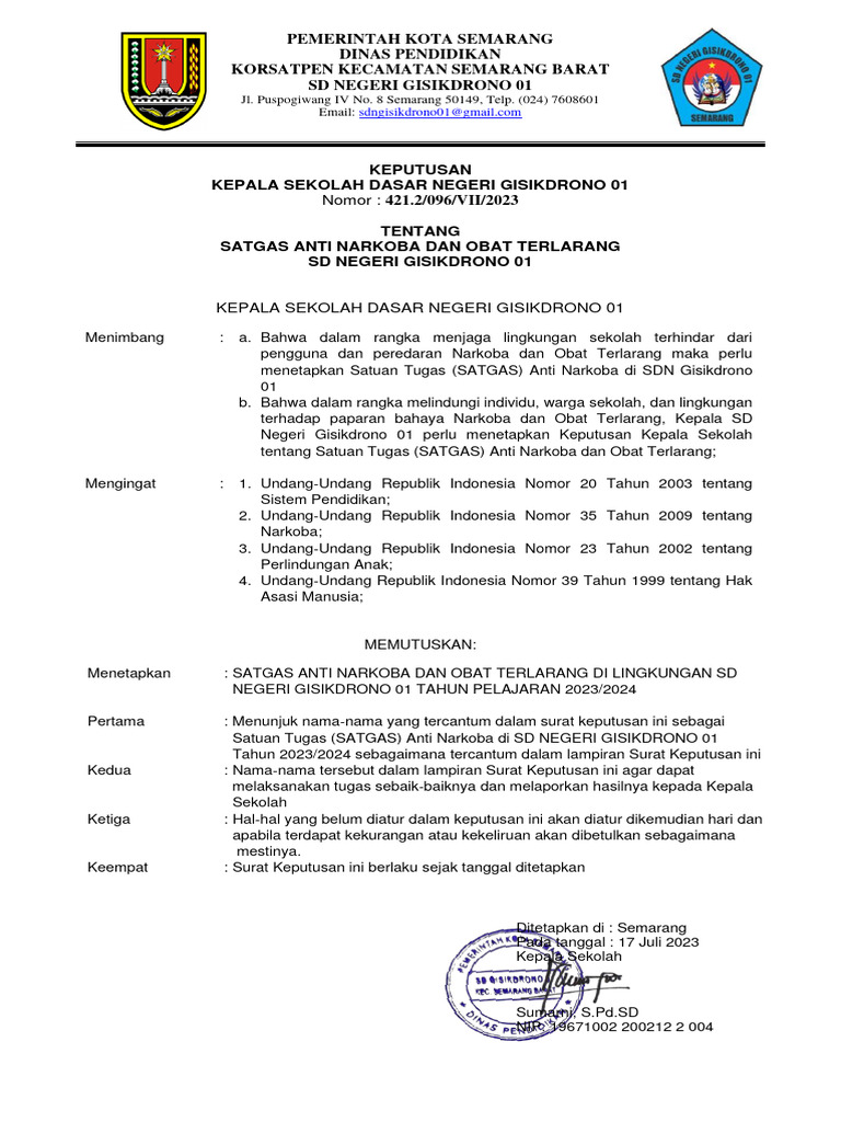 SK Sekolah Bebas Napza | PDF