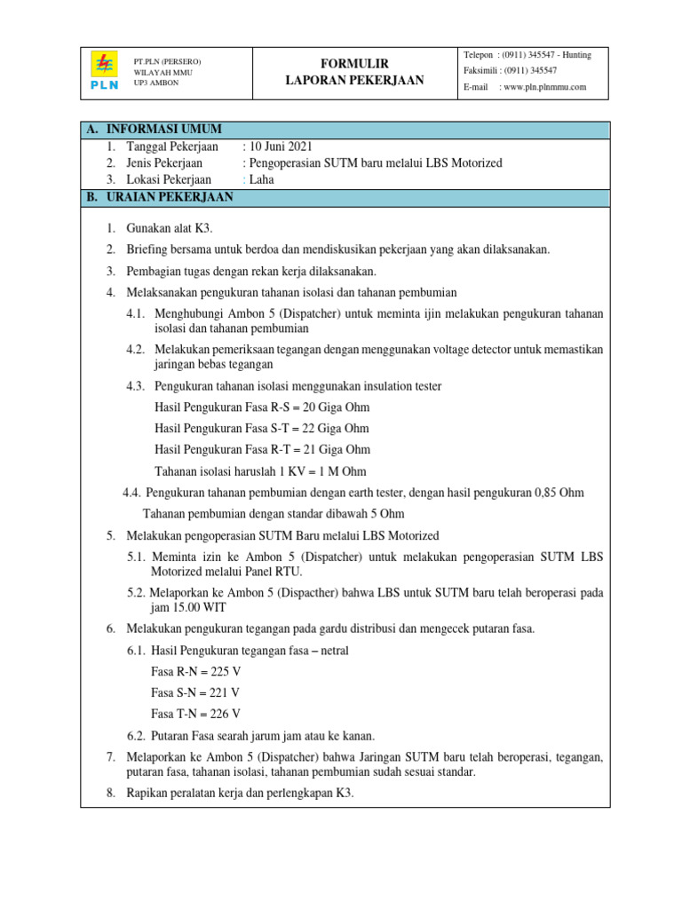 Format Laporan Pekerjaan Ops | PDF