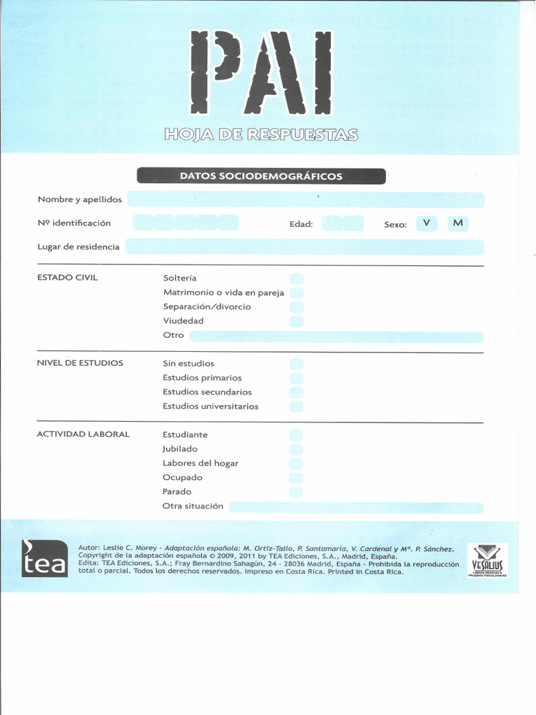 HOJA DE RESPUESTA PAI | PDF