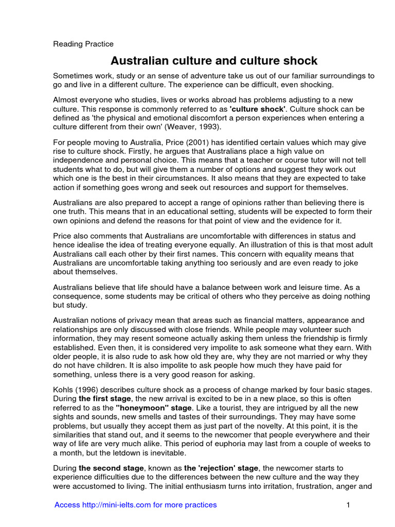 Australian Culture and Culture Shock | PDF