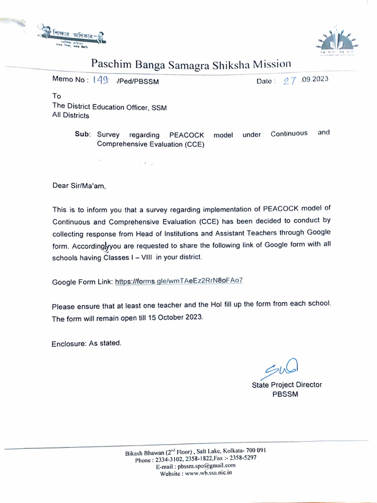 Letter For Districts - CCE - Peacock Model | PDF