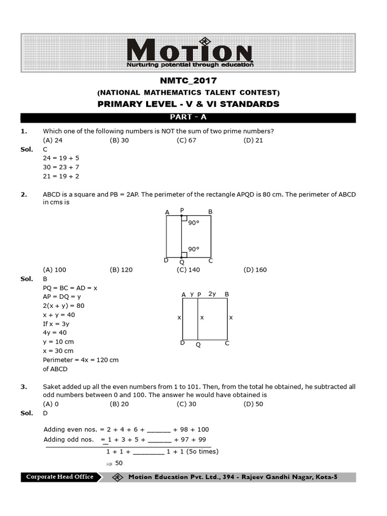 NMTC Solution Primary Level | PDF | Area | Numbers