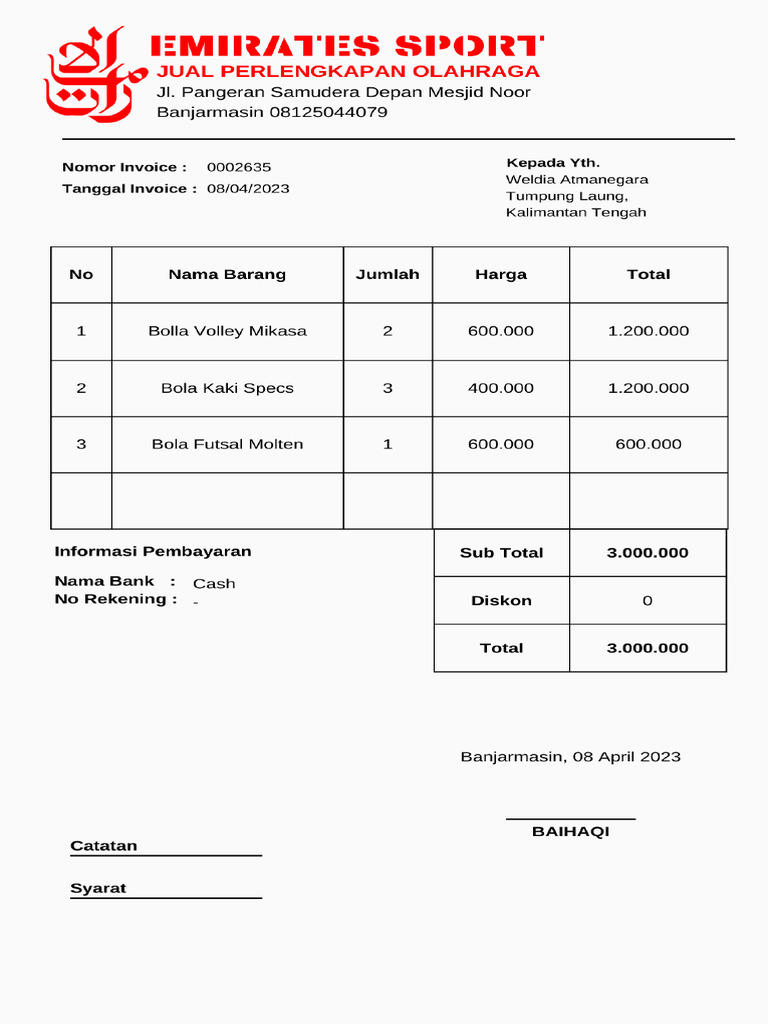 Contoh Nota TOKO OLAH RAGA (10 × 19 CM) | PDF