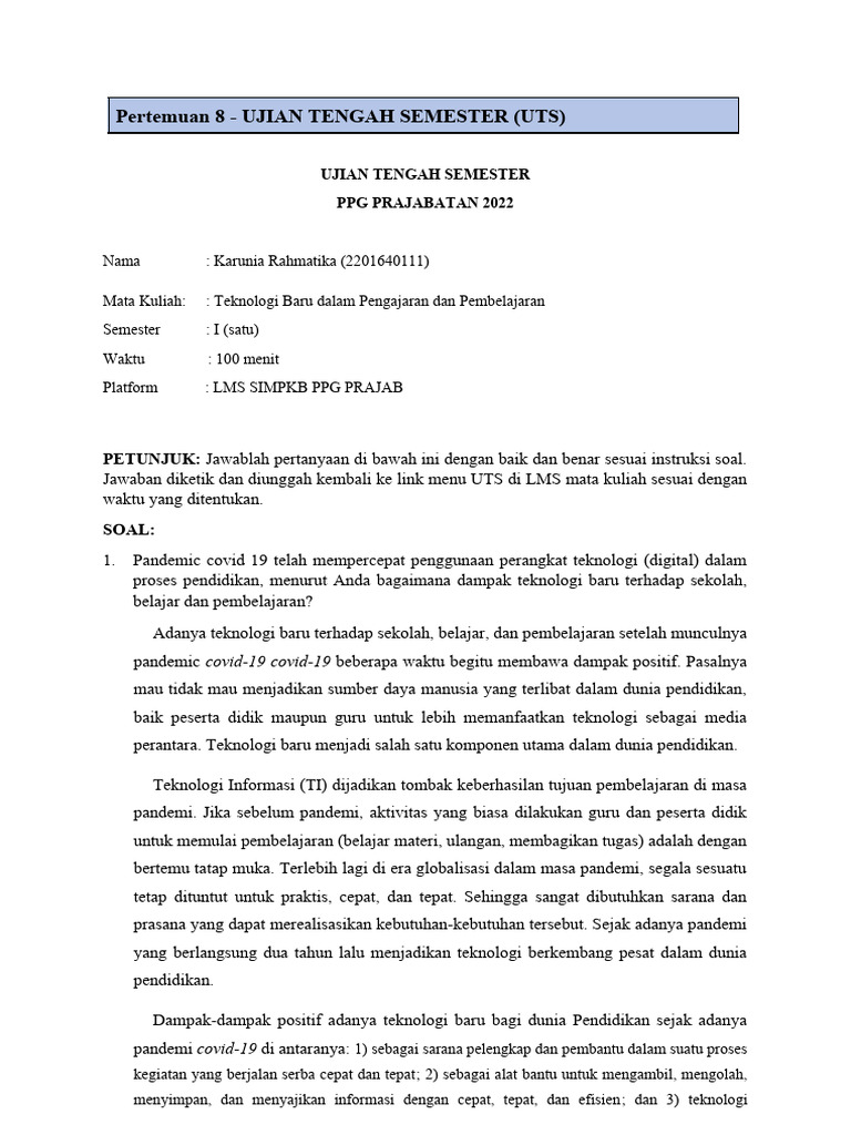 SOAL UTS MK Teknologi Baru Dalam Pembelajaran | PDF | Ilmu Sosial