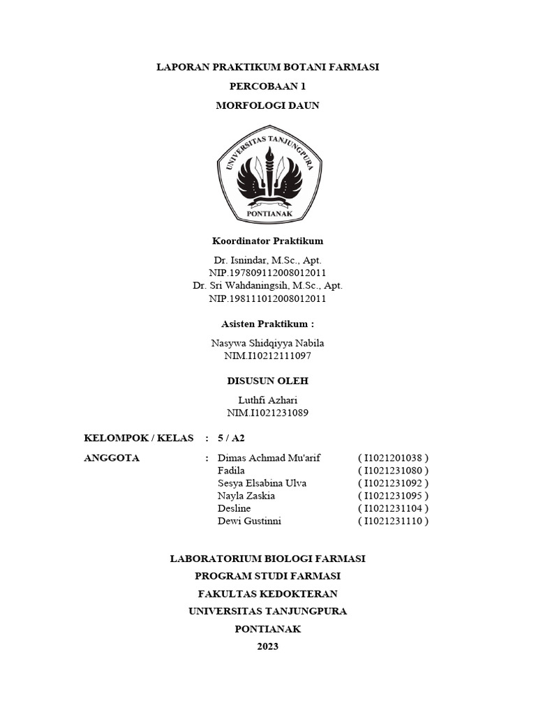 Format Laprak Resmi Botani Akt 2023 Farmasi | PDF