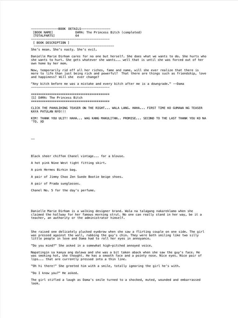 Dokumen - Tips Dama The Princess Bitch Completedpdf | PDF