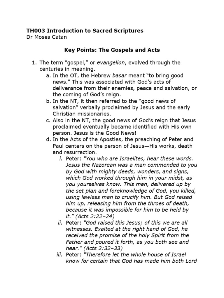 Key Points - The Gospels and Acts | PDF