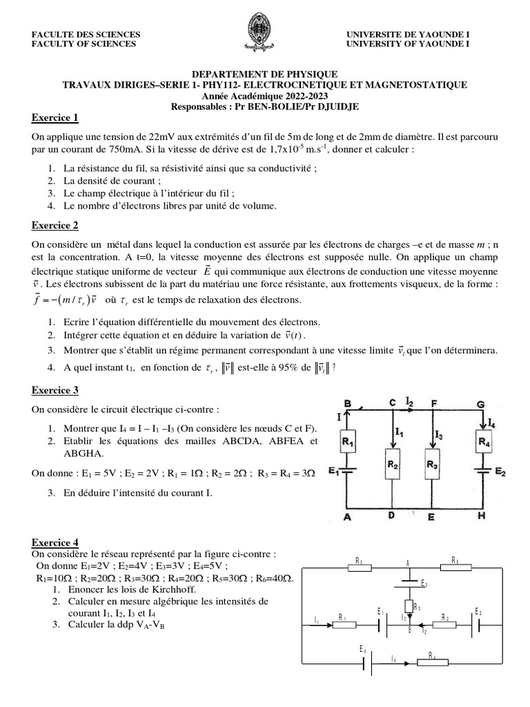 TD Electrocinétique 2023 Serie1 | PDF