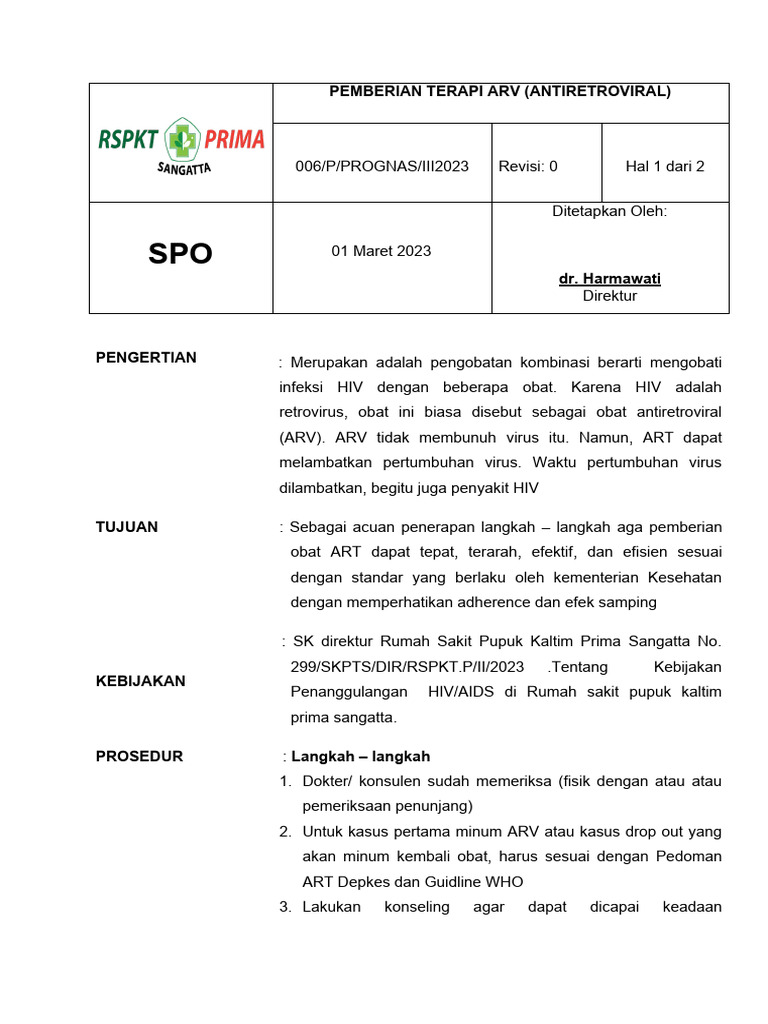 SPO PEMBERIAN ARV | PDF