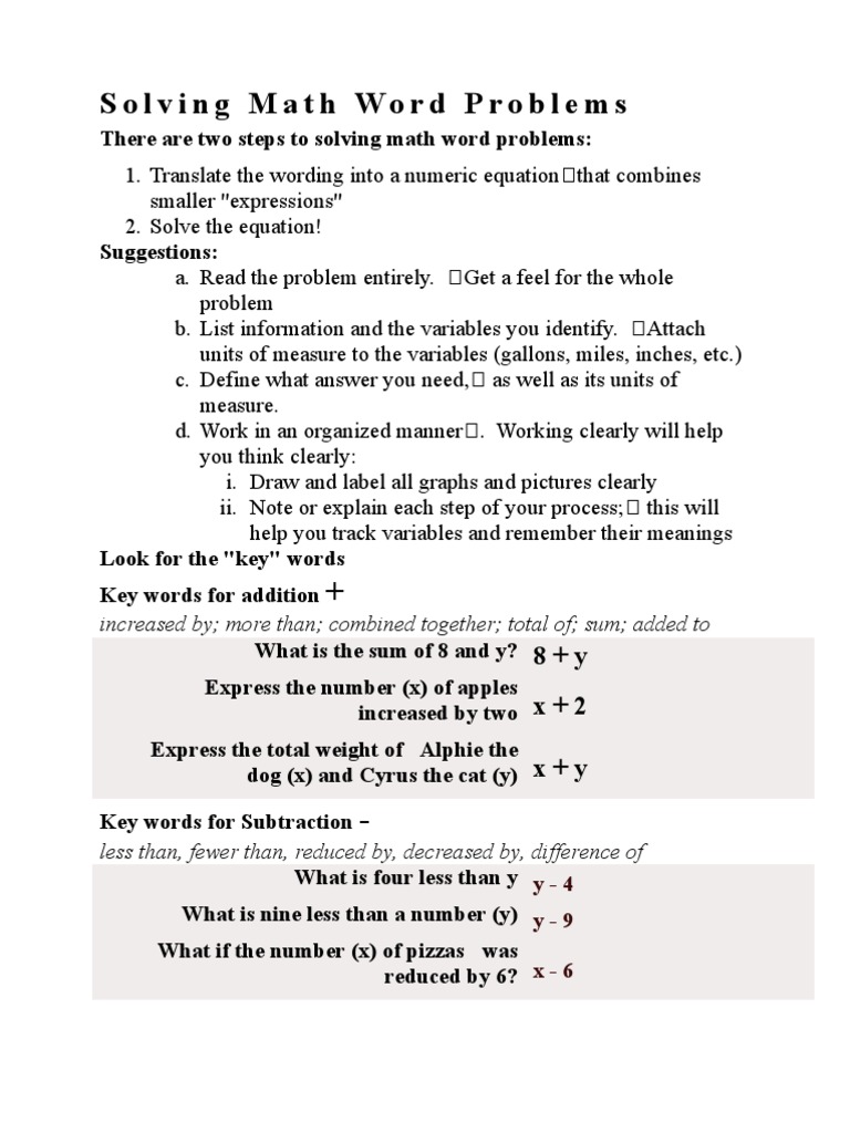 Solving Math Word Problems | PDF | Subtraction | Multiplication