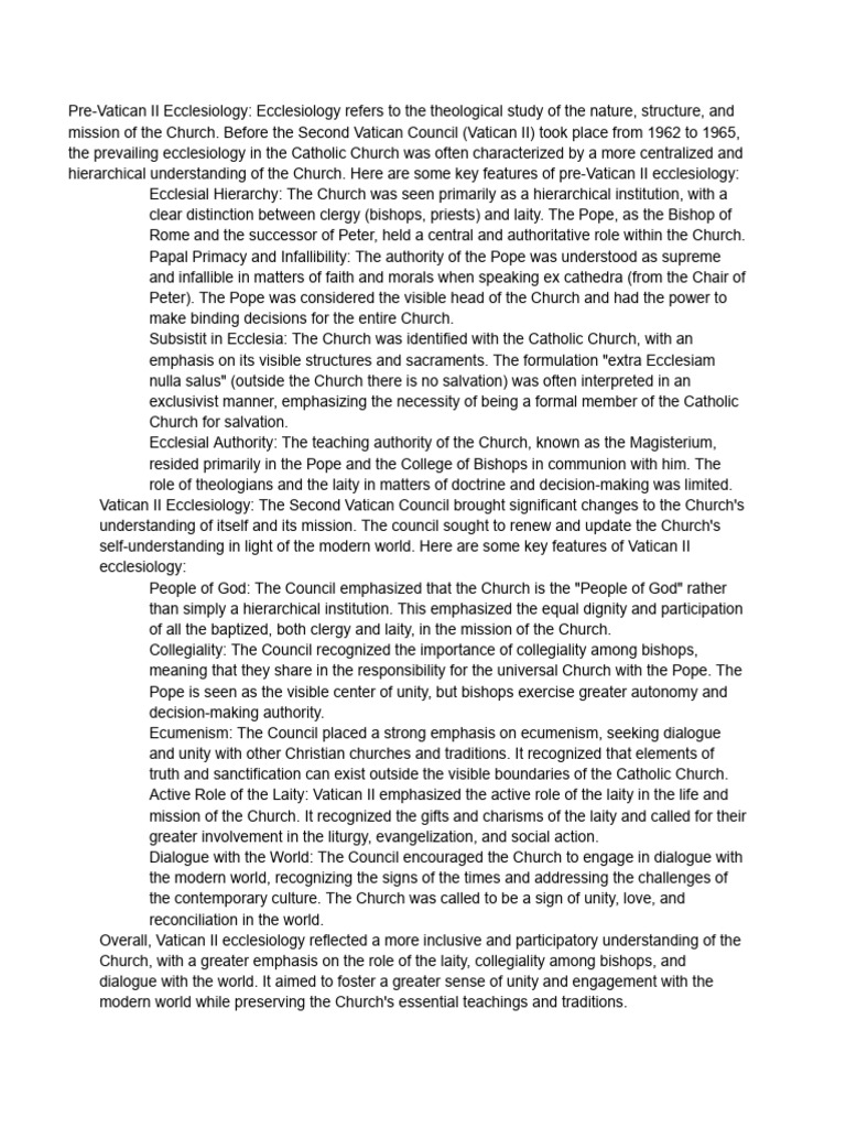 Pre-Vatican II Ecclesiology Explained | PDF | Catholic Church | Second ...