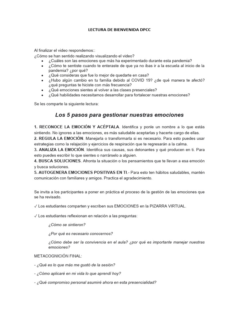 Lectura de Bienvenida DPCC | PDF