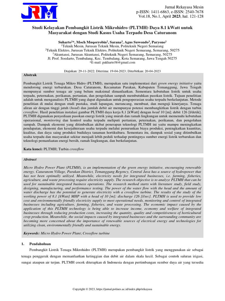 Studi Kelayakan Pembangkit Listrik Mikrohidro PLTM | PDF