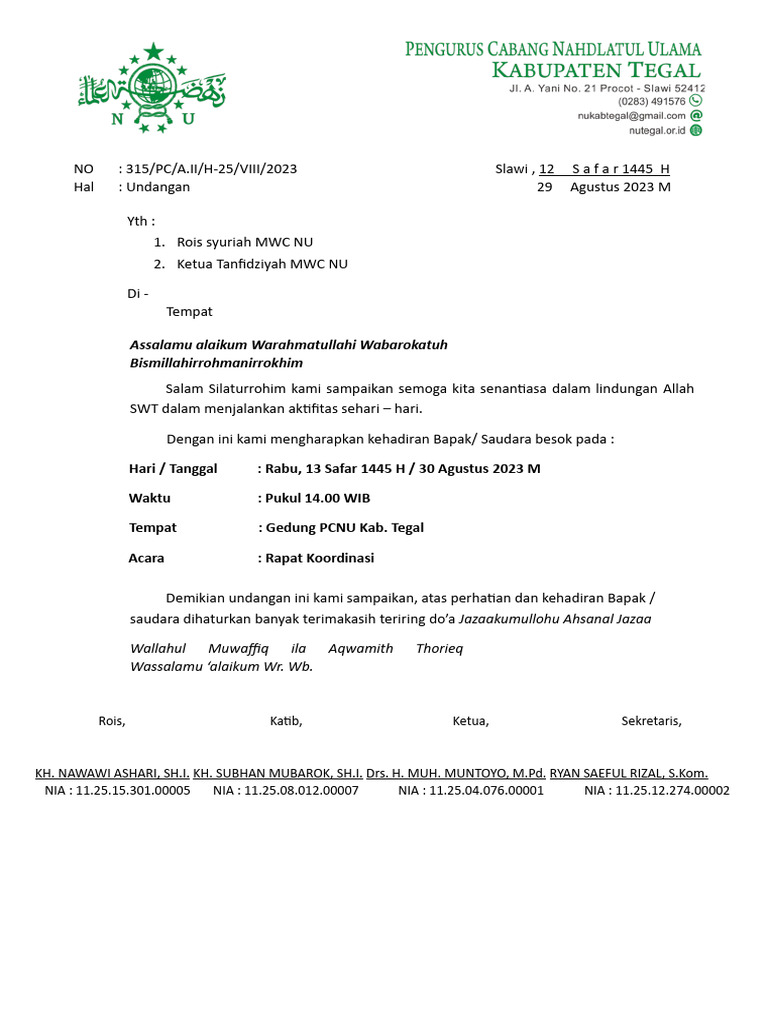 Contoh File Surat Undangan Nu | PDF