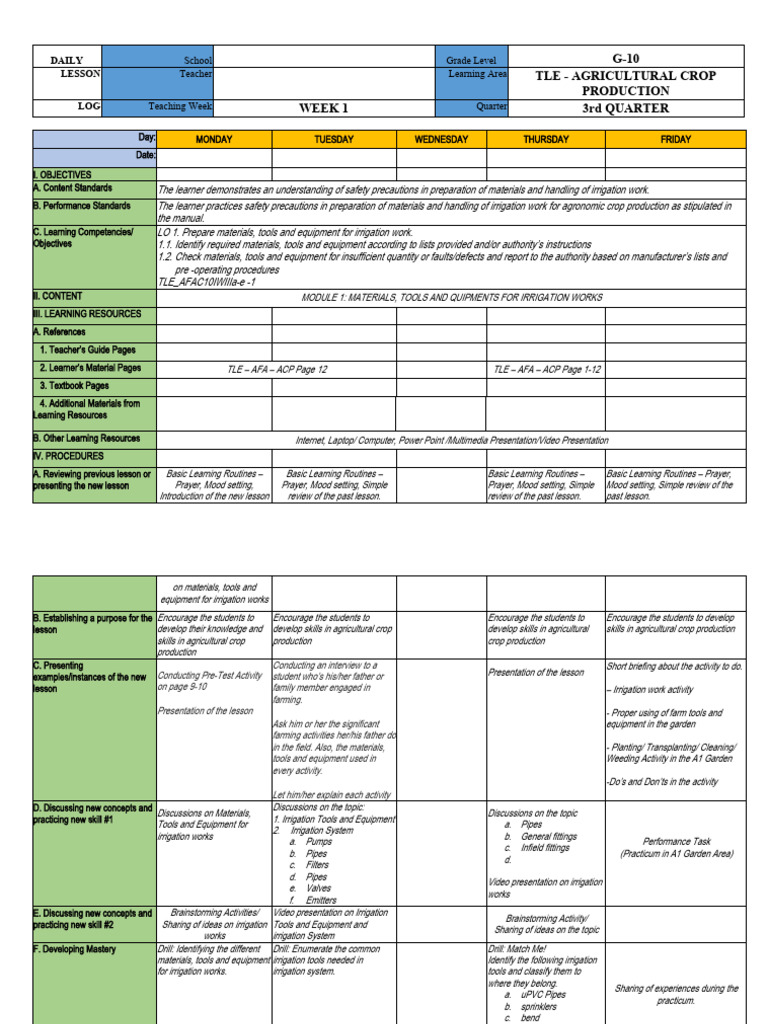 Week 1 - Q3 - ACP 10 | PDF | Irrigation | Learning