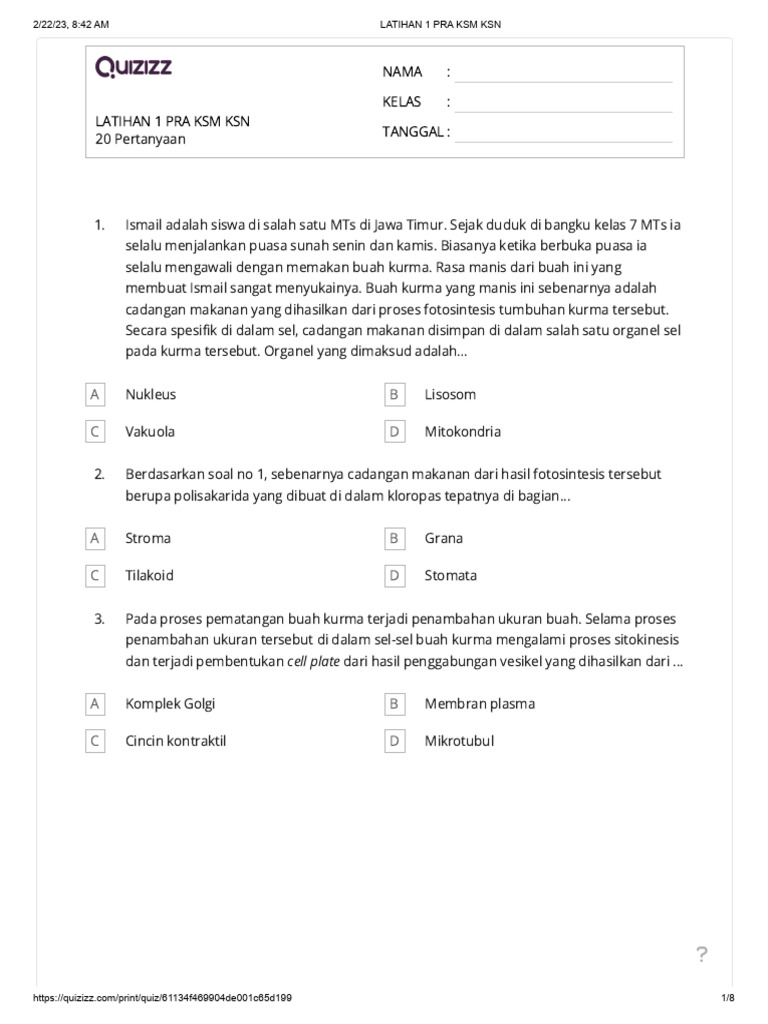 Latihan 1 Pra KSM KSN | PDF